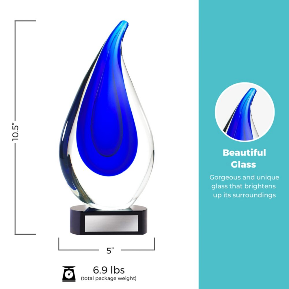 Art Glass Large Blue Teardrop Trophy – Baudville