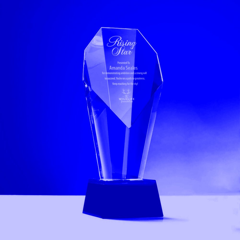 Spotlight Crystal Trophy with Blue Accent- Large - Baudville