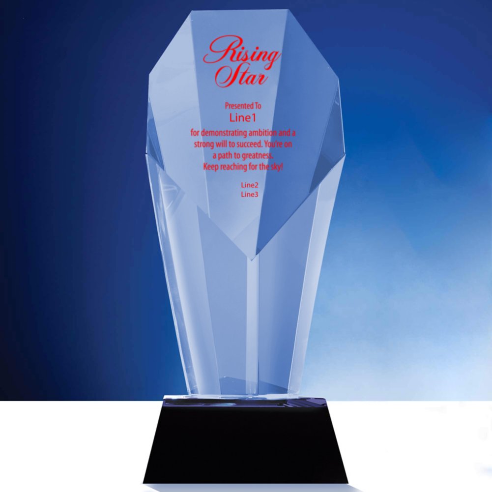 Spotlight Crystal Trophy with Blue Accent- Large - Baudville