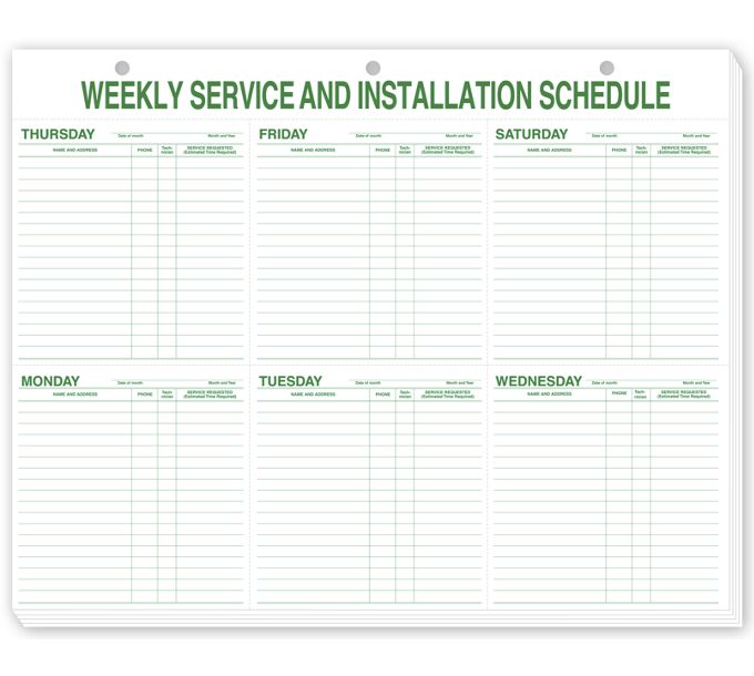 Weekly Service & Installation Schedule Pad, Hole Punch | Deluxe.com
