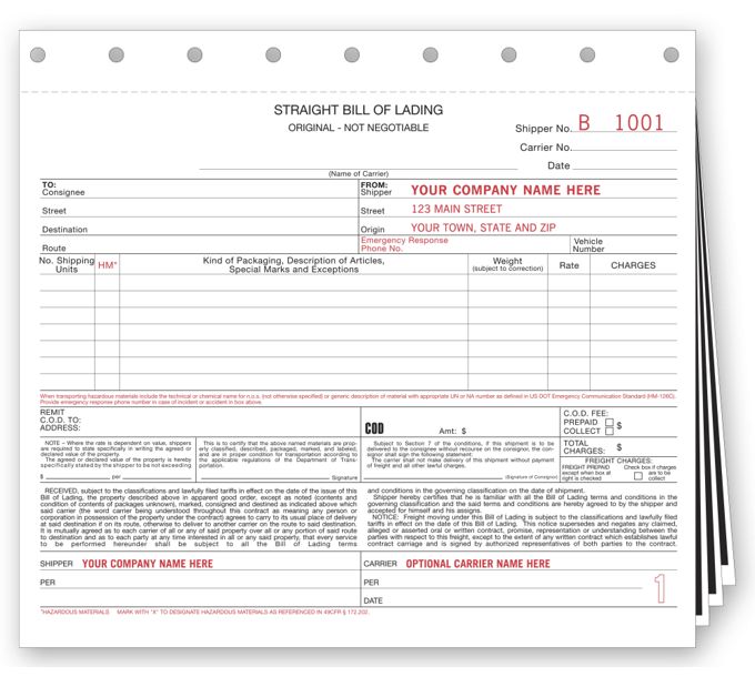 Bill Of Lading Template