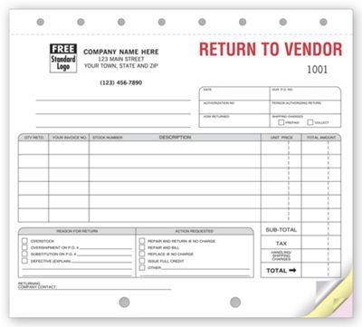 Vendor Forms - Return to Vendor Forms Sets - 139 by Deluxe