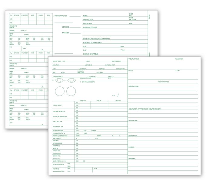 Business Forms - 2 Side Optometry Vision Exam Analysis Records - 20606 ...