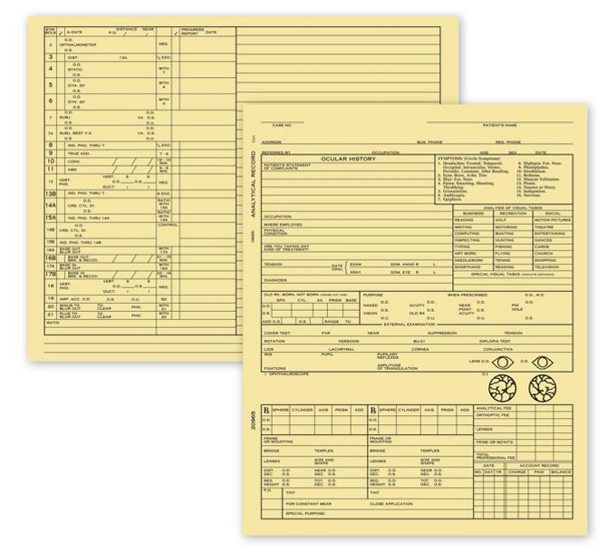 Business Forms - Folder Style - Card File Optometry Exam Record Form ...