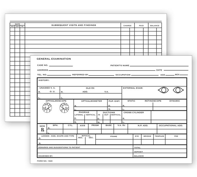 Business Forms - 4" x 6" Two - Sided Optometry Record Card - 20972 by ...