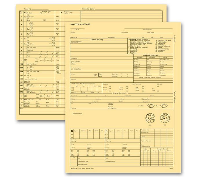 Business Forms - Buff Letter Style Optometry Exam Record Form - 20974 ...