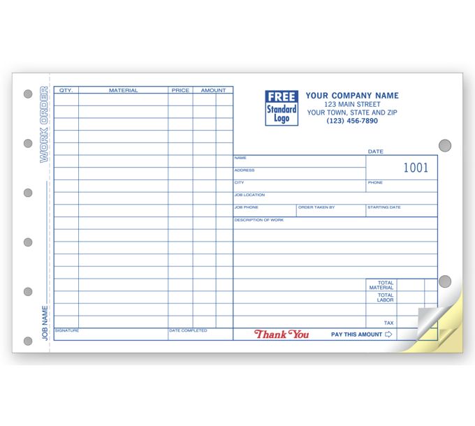 Work Orders - Carbonless Side-Stub Job Work Orders - 213 by Deluxe ...