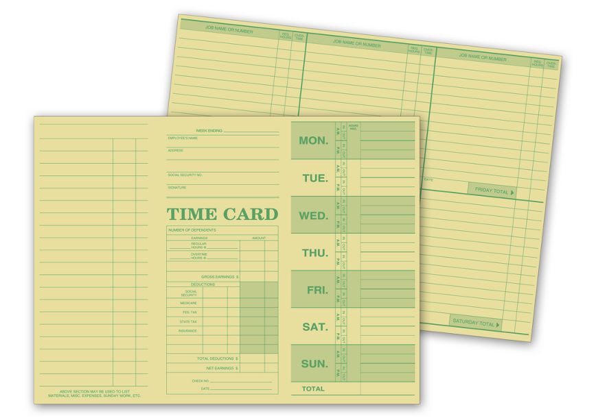 Weekly Time Card Weekly Employee Time Card Single Sided 3 1/2 X 9