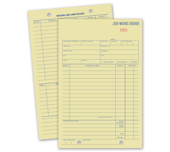 Job Work Order Cards, Padded | 256 | Deluxe