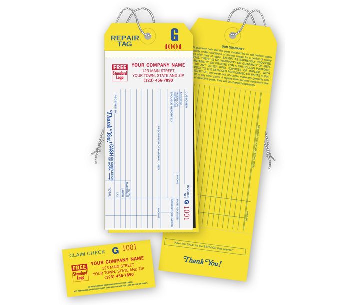 Repair Tags - White 4-In-1 Repair Tags With Claim Check And Carbons ...