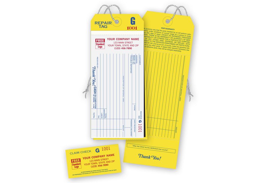 White 4-In-1 Repair Tags With Claim Check And Carbons - 300
