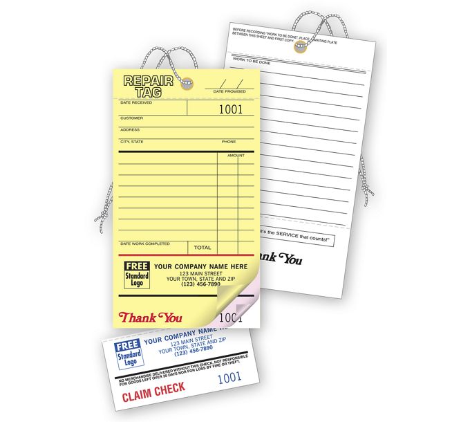 Repair Tags - Invoice Repair Tags With Detachable Claim Check - 306 by ...