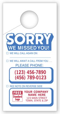 Doorknob Hangers - Custom Printed Sorry We Missed You Doorknob Hanger ...