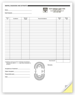 Medical Forms - 2 Part Dental Diagnosis and Estimate Forms - 4053 by ...