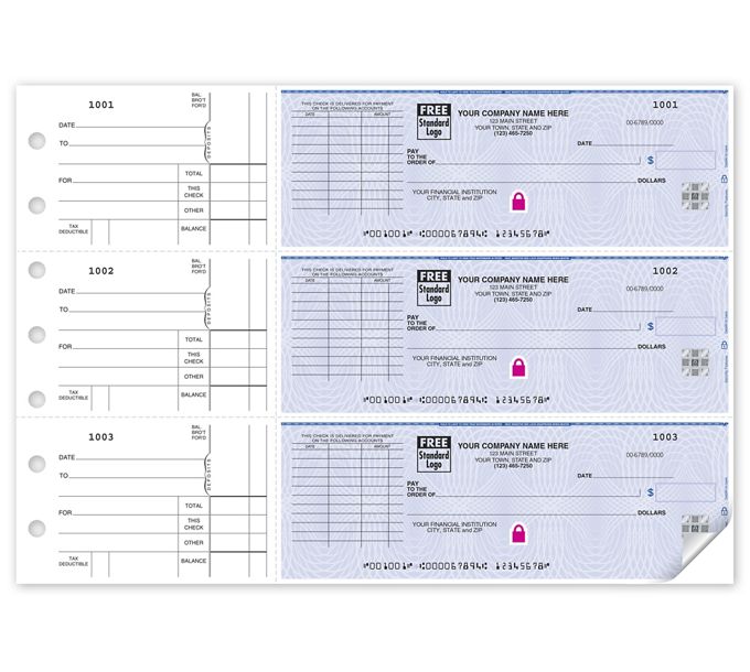 High Security 3 on Page Business Checks - Side Voucher End Stubs