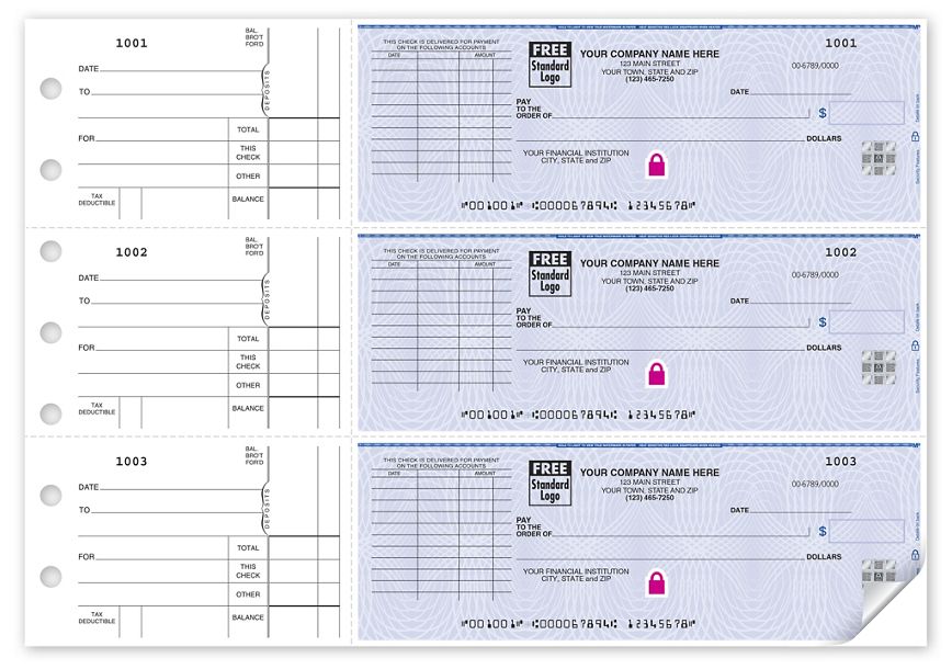 High Security 3 on Page Business Checks - Side Voucher End Stubs