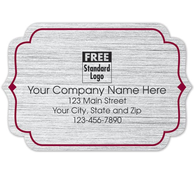 Business Labels - Bracket Label on Brushed Silver Poly | Red Trim ...