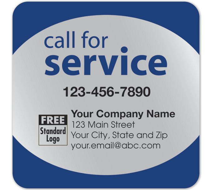 Service Labels - Call for Service Label on Silver Poly | Navy Trim ...