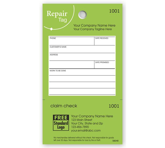 Repair Tags - Repair Tag in Green | White Fill-In Space - 58248-1 by Deluxe