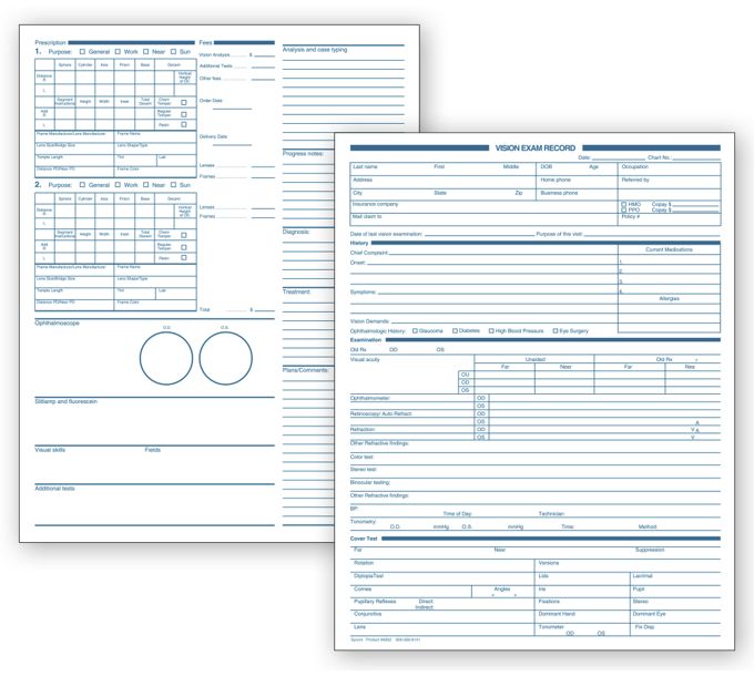 Business Forms - Two-Sided White Ledger Optometry Vision Exam Records ...