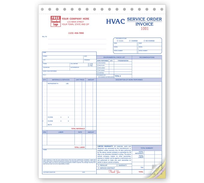 Work Orders - Custom HVAC Work Order with Authorized Signature Line ...
