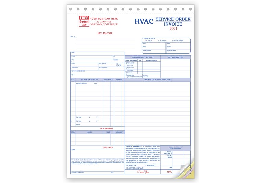 Custom HVAC Work Order with Authorized Signature Line - 6532
