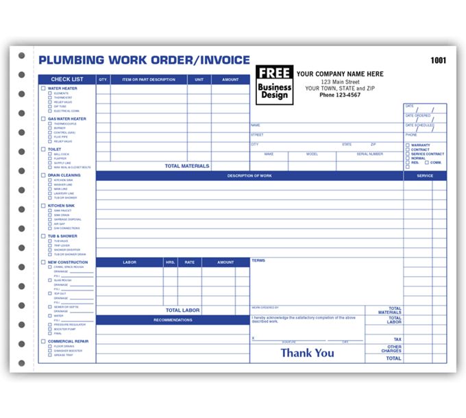 Business Forms - Side-Stub Plumbing Work Orders - 6535 by Deluxe ...