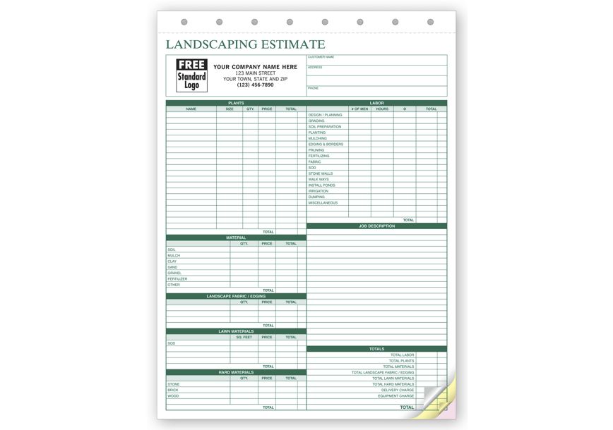 Landscape Bid - Landscaping Estimate Form - 6571 by Deluxe