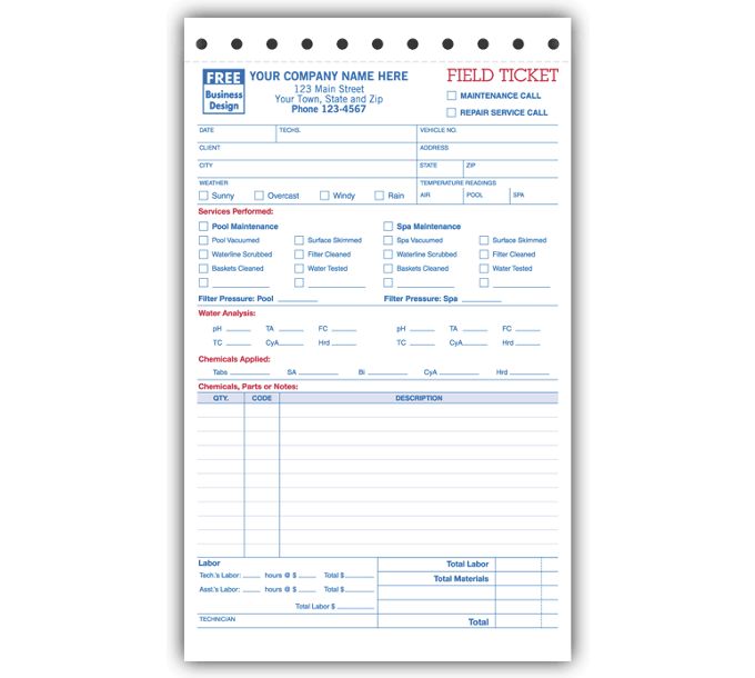 Business Forms - Pool /Spa Field Tickets - 6578 by Deluxe | Deluxe.com
