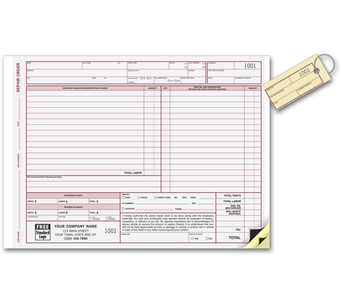 Business Forms - Repair Orders with Key Tag and Carbons - 6582 by ...
