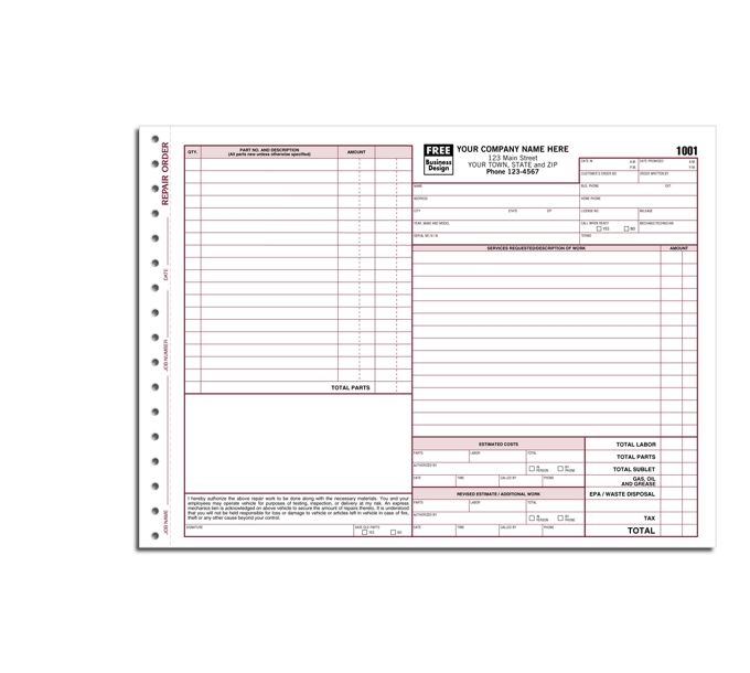 Repair Orders Work Orders - Repair Order Sheets and Work Order Form ...