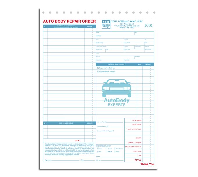 Business Forms - Auto Body Repair Orders - 6597 by Deluxe | Deluxe.com