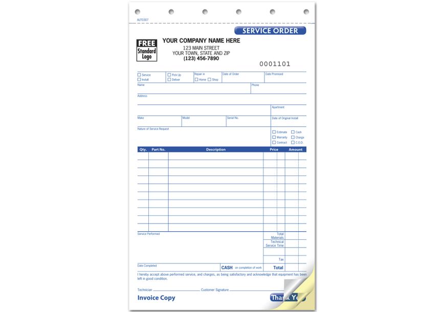 Service Order Form, Carbonless, Small Format | Deluxe.com