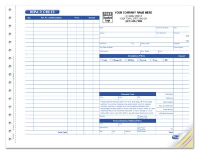 Garage Repair Order Form with Side-Stub, Carbonless, Large | Deluxe.com