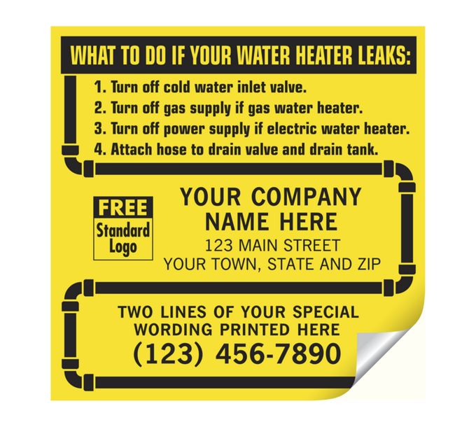 Business Labels - Vinyl Water Heater Service Labels with Pipe Border ...