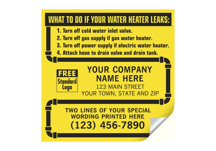 Business Labels - Vinyl Water Heater Service Labels with Pipe Border ...