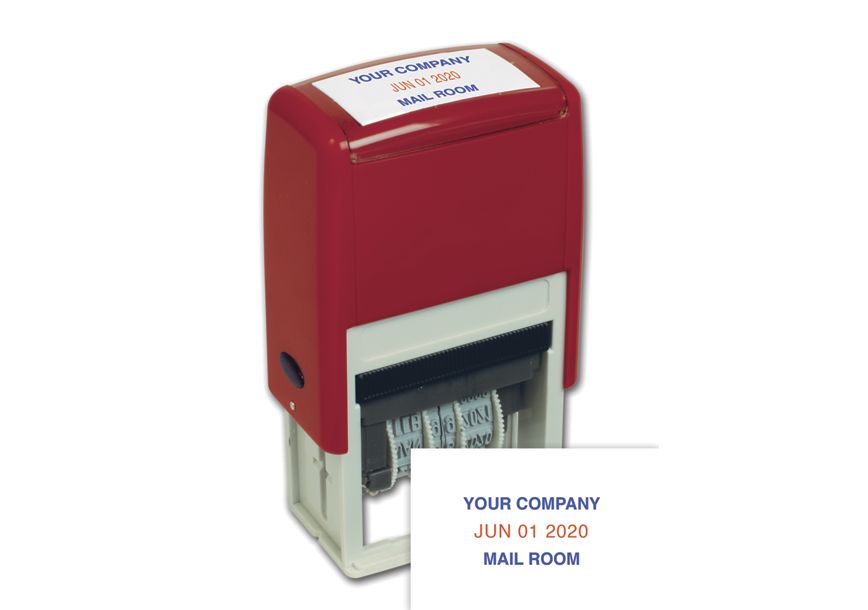 Self-Inking Plastic Date Stamp - Blue and Red Ink
