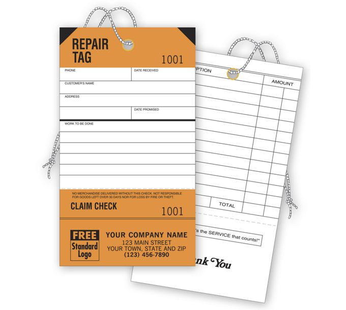 Repair Tags - Orange Service Repair Tags With Detachable Claim Check ...