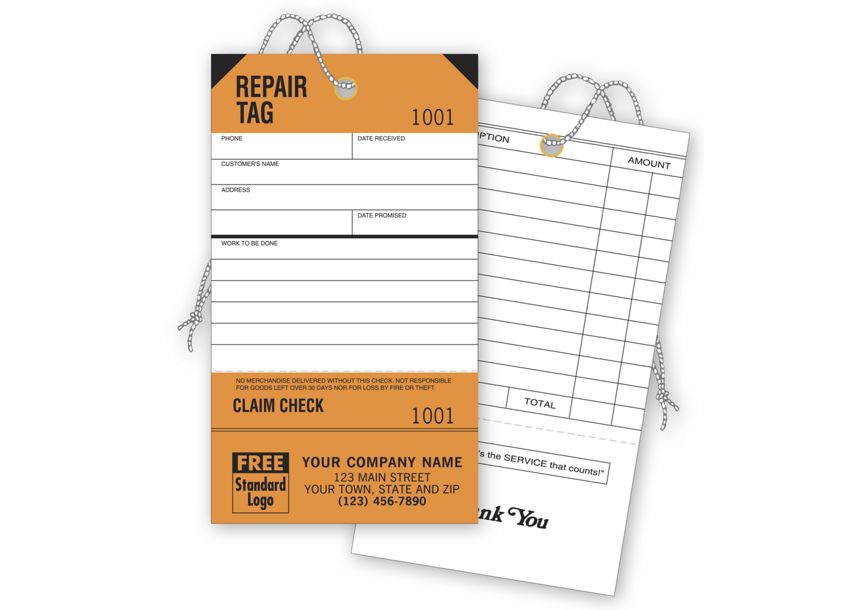 Orange Service Repair Tags With Detachable Claim Check- D304