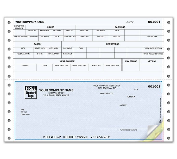 Business Checks - Custom Printed Continuous Bottom Payroll Check ...