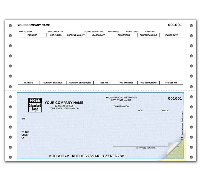 Business Checks - Custom Printed Continuous Bottom Payroll Check ...