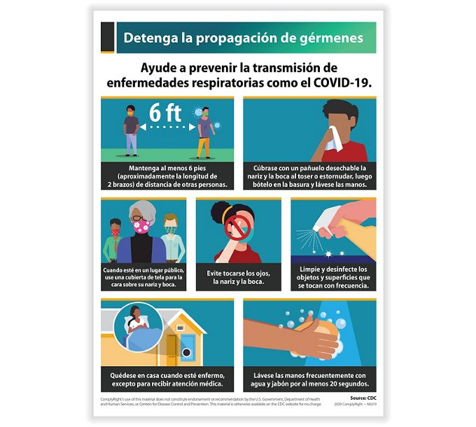 Stop the Spread of Germs Poster in Spanish | Deluxe.com