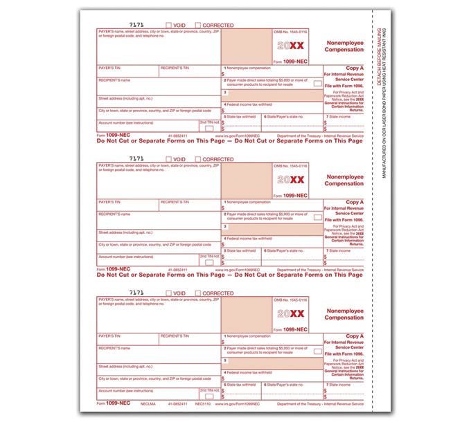 1099-NEC Federal Copy A Cut Sheet