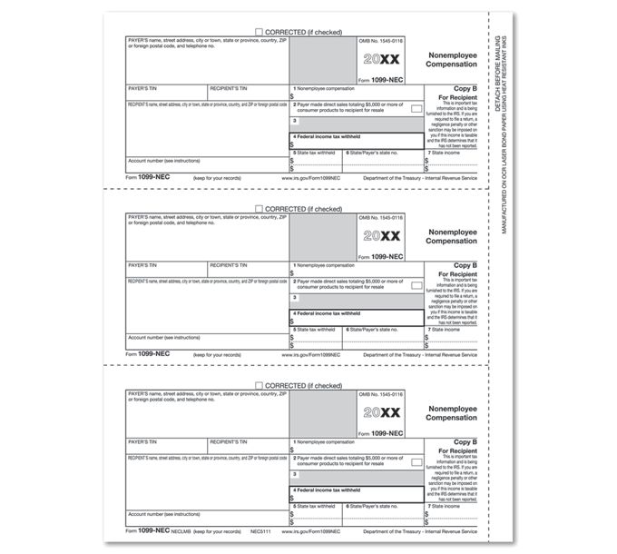 1099-NEC Recipient Copy B Cut Sheet