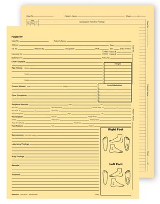 Business Forms - Podiatry Exam Record Form Without Account Record ...