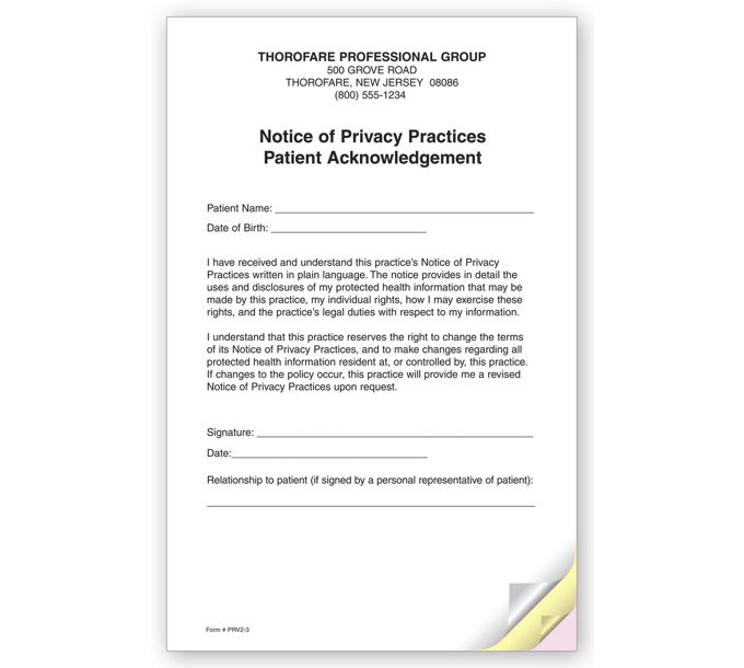 Medical Forms - 3-Part Notice of Privacy Practices HIPAA Acknowledgment ...