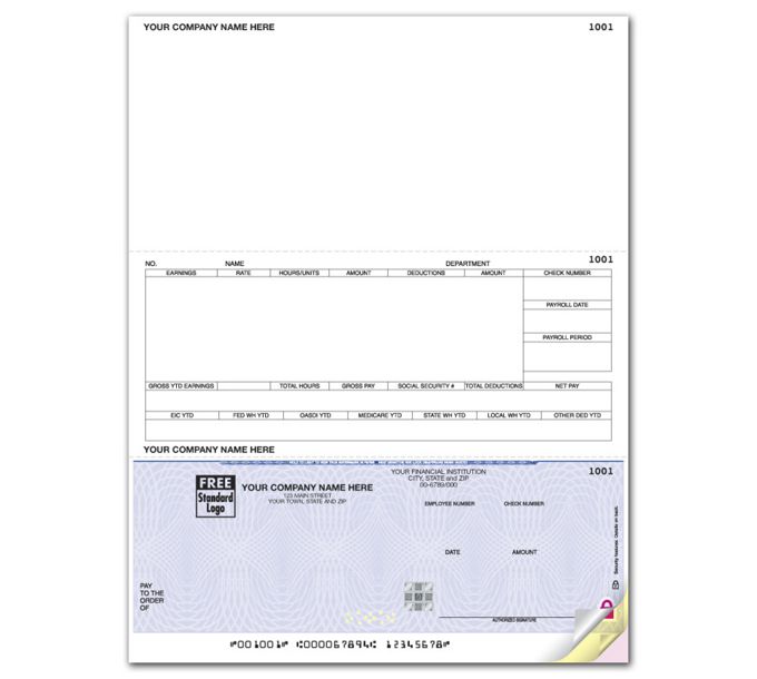 High Security Laser Bottom Payroll Check - SSLB330 \ Deluxe