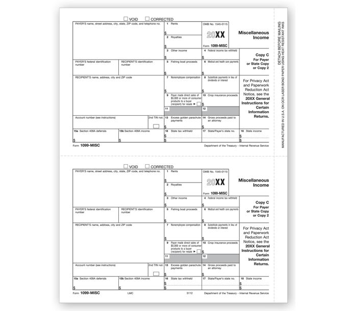 Laser 1099-MISC Income, Payer/State Copy C, Bulk | Deluxe.com