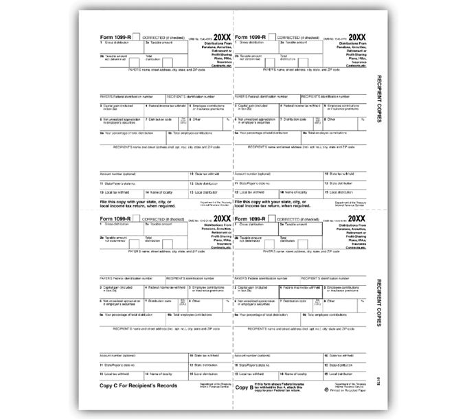 2021 4-Up Laser 1099-R, Recipient Copy B, C, 2, Bulk | Deluxe.com