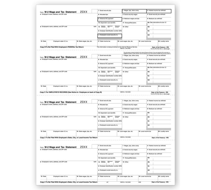 4-Up Laser W-2, Employee Copy, Horizontal Format | Deluxe.com